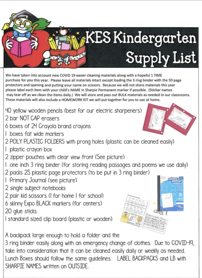 Kindergarten School Supply List | Kossuth Elementary